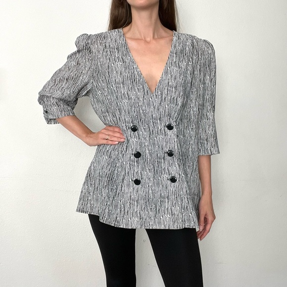 Baron | Jackets & Coats | Vintage Black White Puff Sleeve Blazer Blouse ...